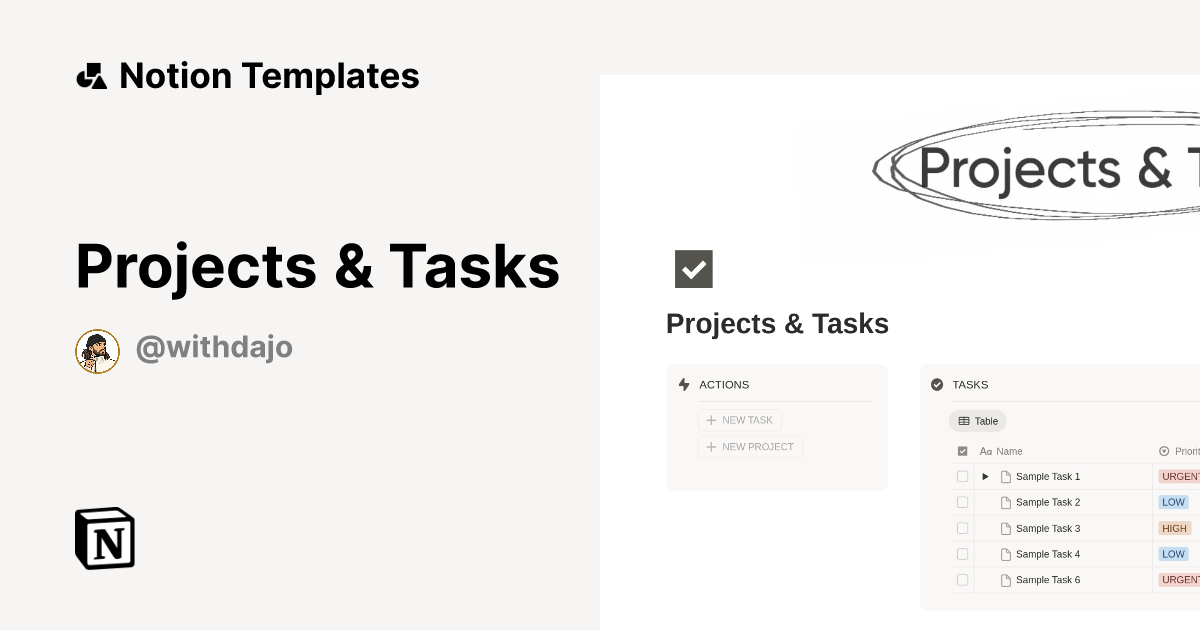 Projects & Tasks Template by WITH DAJO | Notion Marketplace