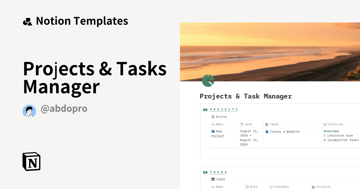 Projects & Tasks Manager Template | Notion Marketplace