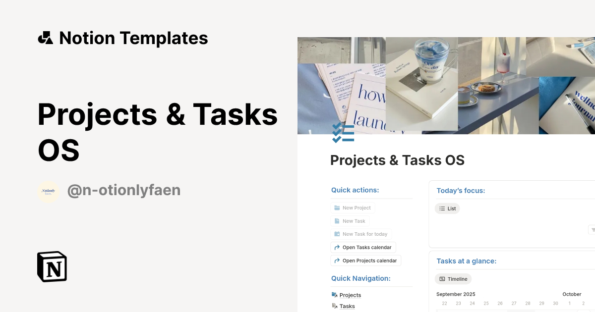 Projects & Tasks OS Template by -n o t i o n l y f a e n- | Notion ...