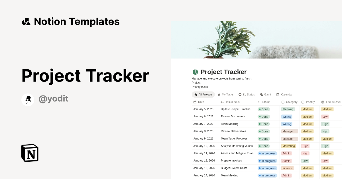 Project Tracker Template | Notion Marketplace