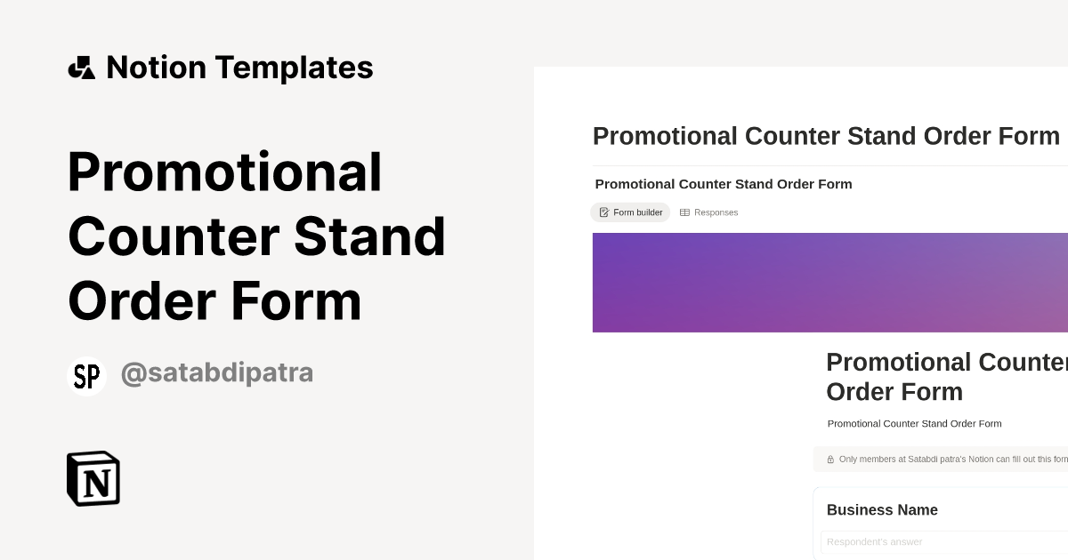 Promotional Counter Stand Order Form Template | Notion Marketplace