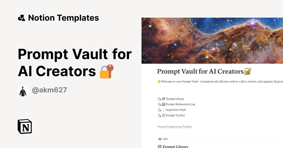 Prompt Vault for AI Creators 🔐 Template by akm627 | Notion Marketplace