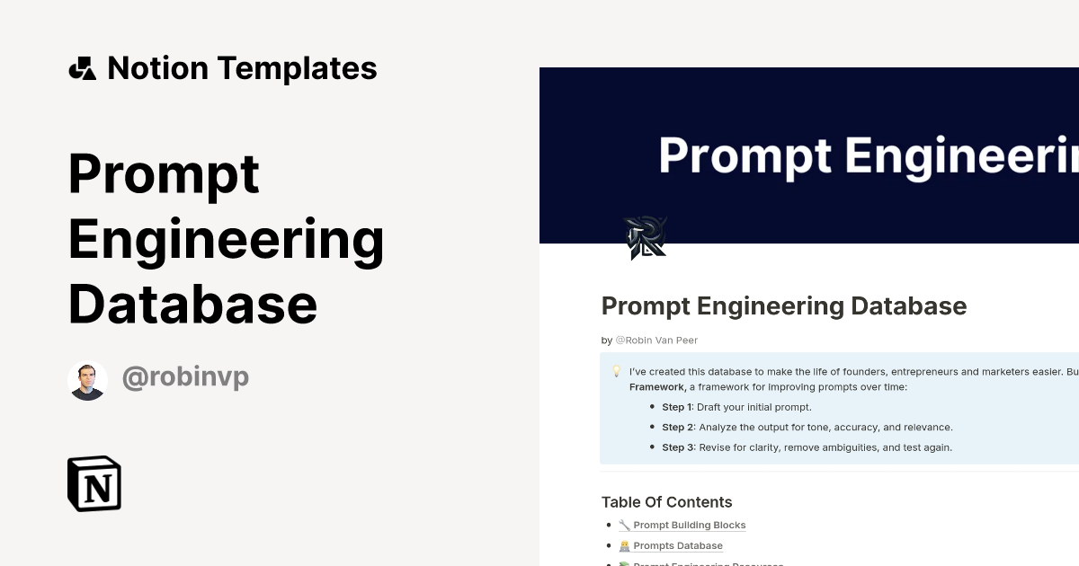 Prompt Engineering Database Template by Robin Van Peer | Notion Marketplace