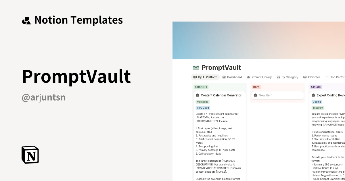PromptVault Template by Nagaarjun | Notion Marketplace