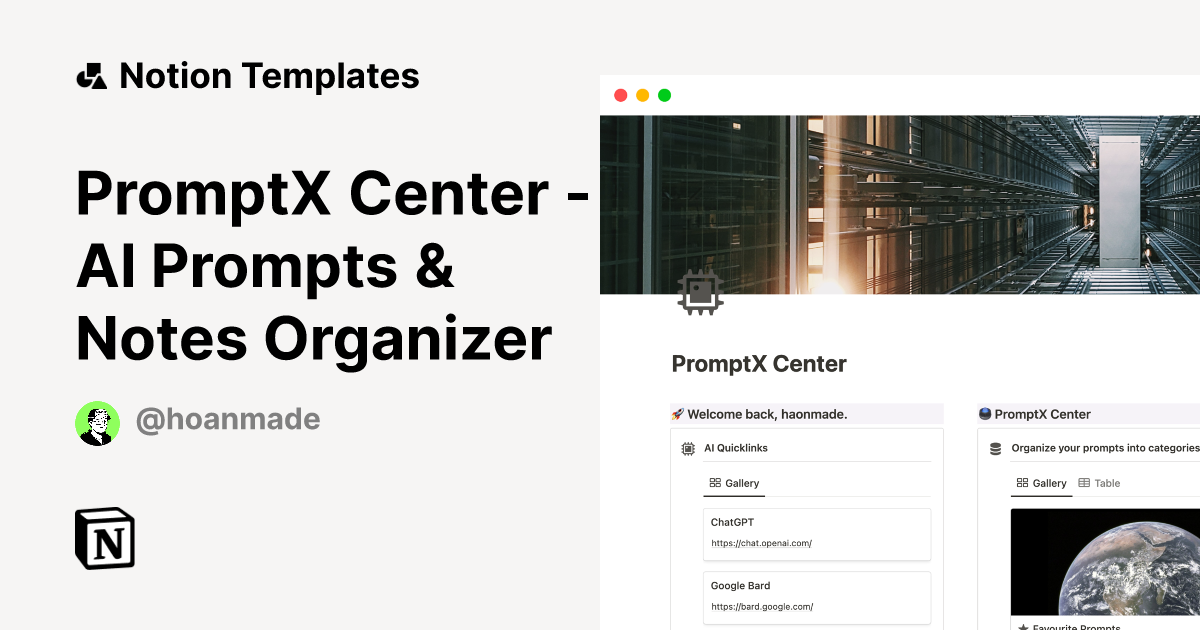 PromptX Center - AI Prompts & Notes Organizer Template | Notion Marketplace