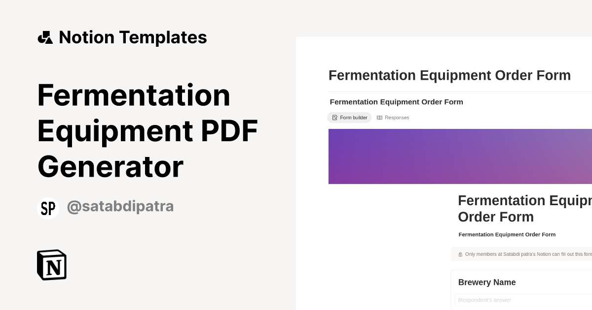 Fermentation Equipment PDF Generator Template | Notion Marketplace
