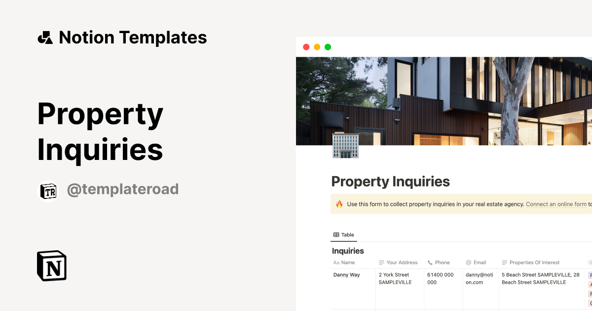 Property Inquiries Template by Template Road | Notion Marketplace