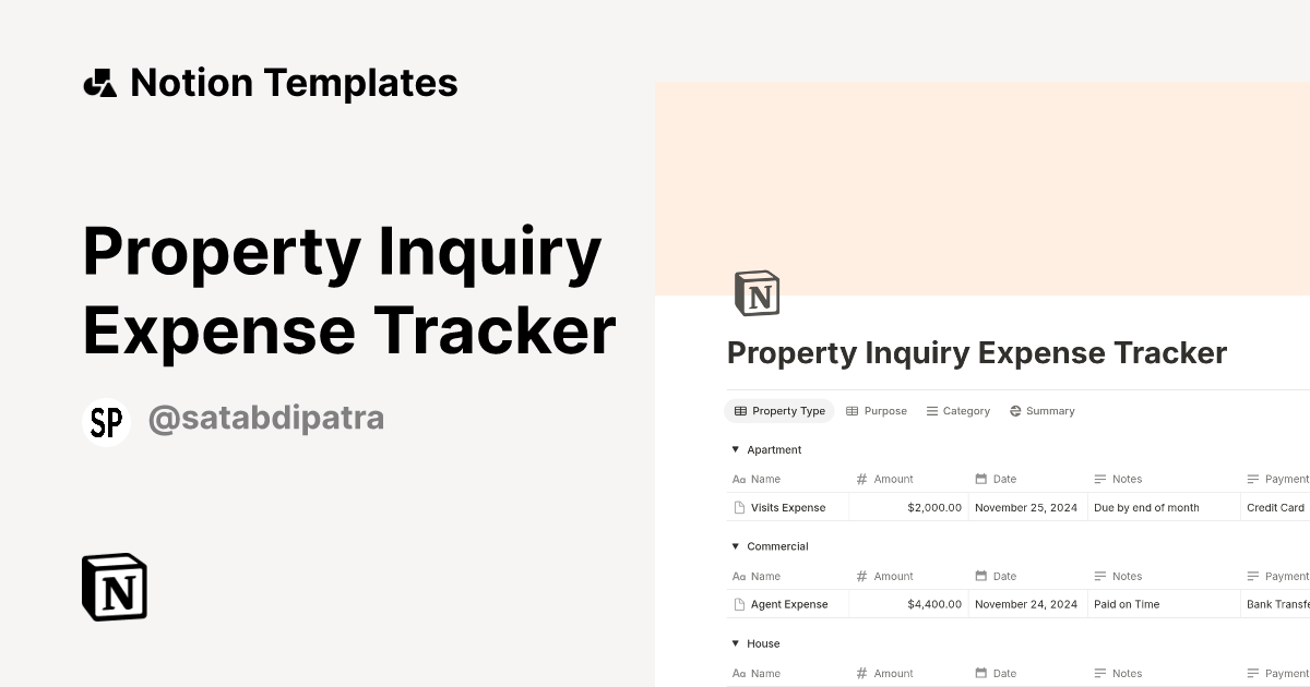 Property Inquiry Expense Tracker Template | Notion Marketplace