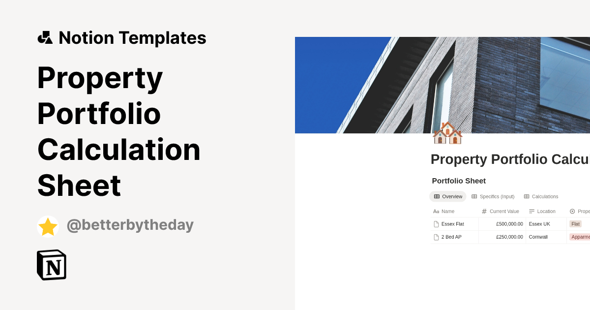 Property Portfolio Calculation Sheet Template by Better By The Day ...