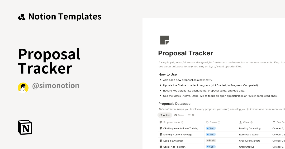 Proposal Tracker Template | Notion Marketplace