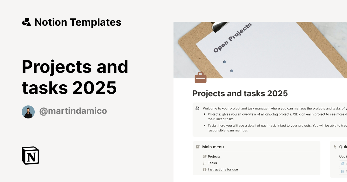 Projects and tasks 2025 Template by Martin D´Amico | Notion Marketplace