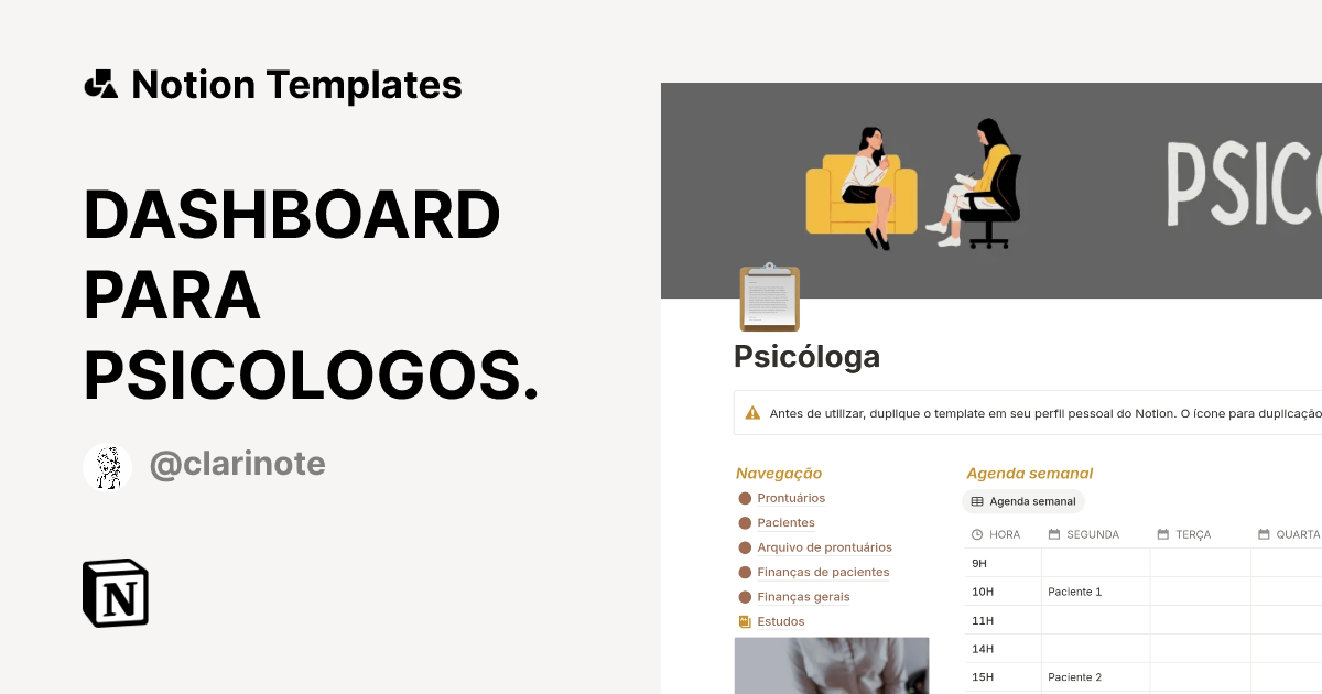 DASHBOARD PARA PSICOLOGOS. Template | Notion Marketplace