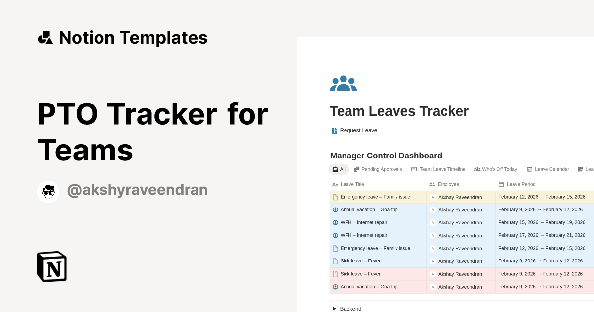 PTO Tracker for Teams Template | Notion Marketplace