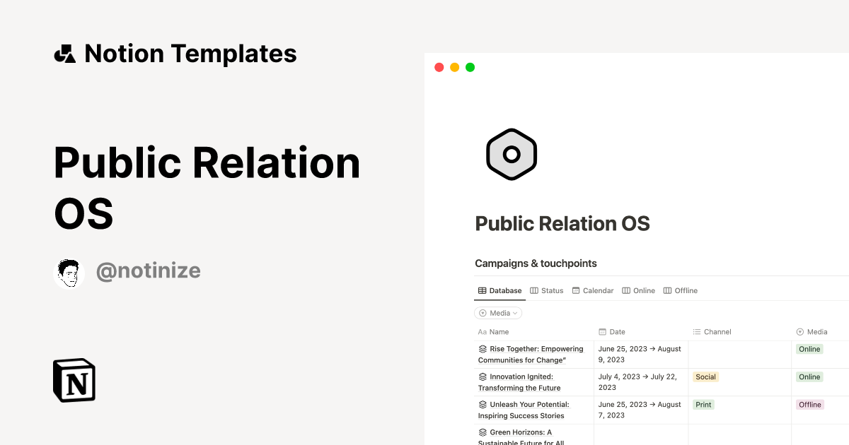 Public Relation OS Template by Notinize | Notion Marketplace