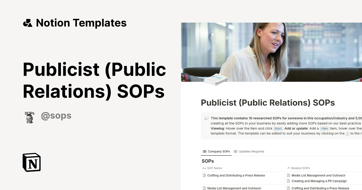 Publicist (Public Relations) SOPs Template by SOPs | Notion Marketplace