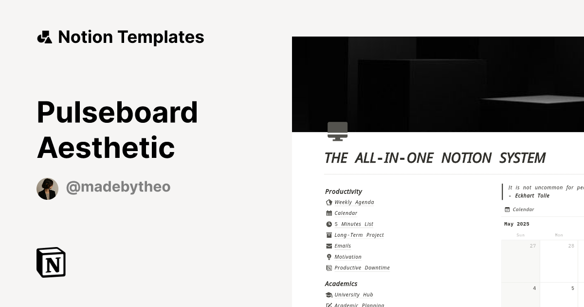 Pulseboard Aesthetic Template by Theo | Notion Marketplace