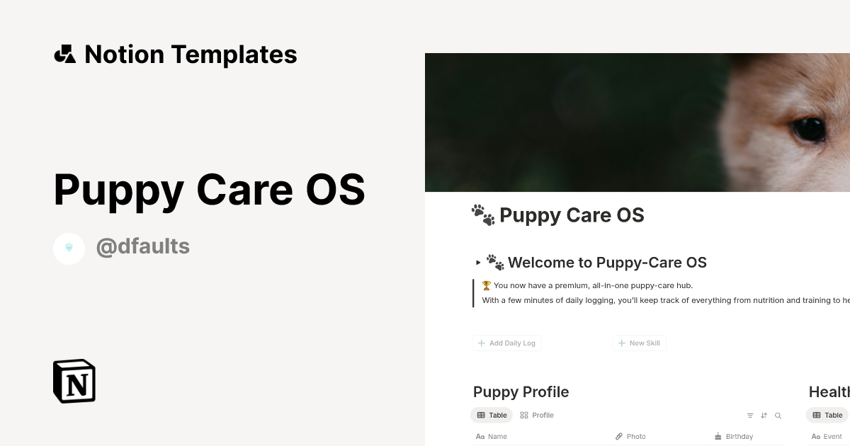 Puppy Care OS Template by Dfaults | Notion Marketplace
