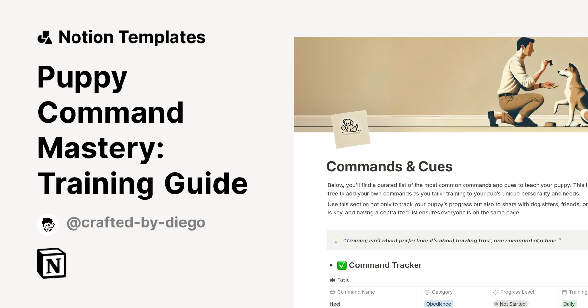 Puppy Command Mastery: Training Guide Template by Diego | Notion Marketplace
