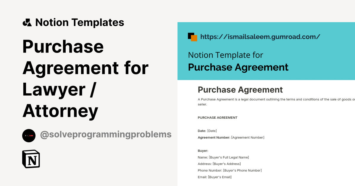 Purchase Agreement for Lawyer / Attorney Template | Notion Marketplace