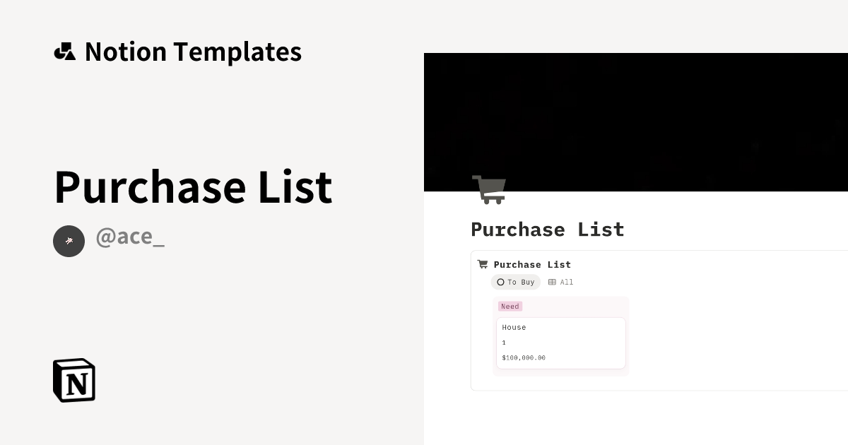 Purchase List Template by ACE | Notion Marketplace