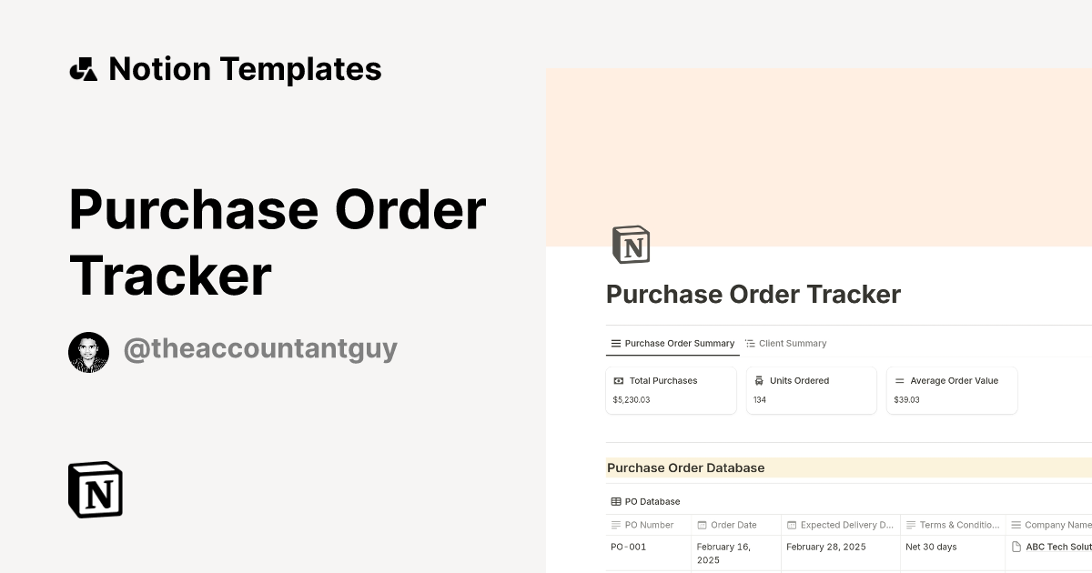 Purchase Order Tracker Template by theaccountantguy | FinanceGuy ...