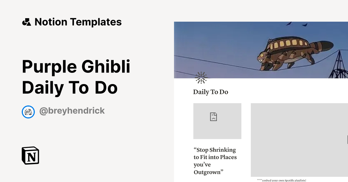 Purple Ghibli Daily To Do Template by Bree Rey | Notion Marketplace