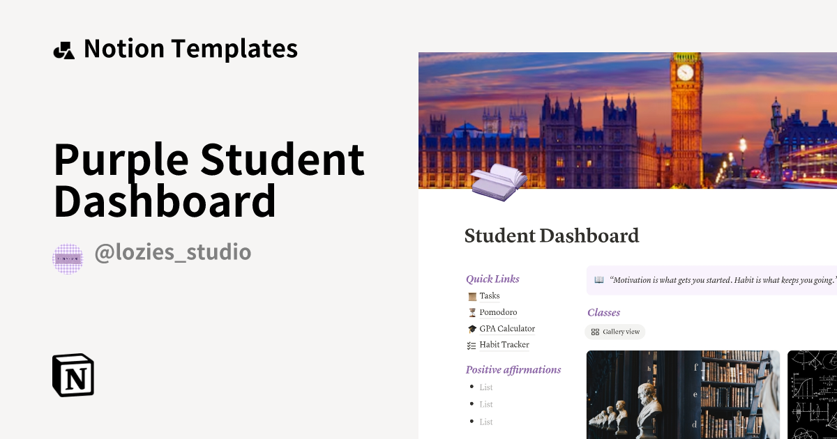 Purple Student Dashboard Template | Notion Marketplace