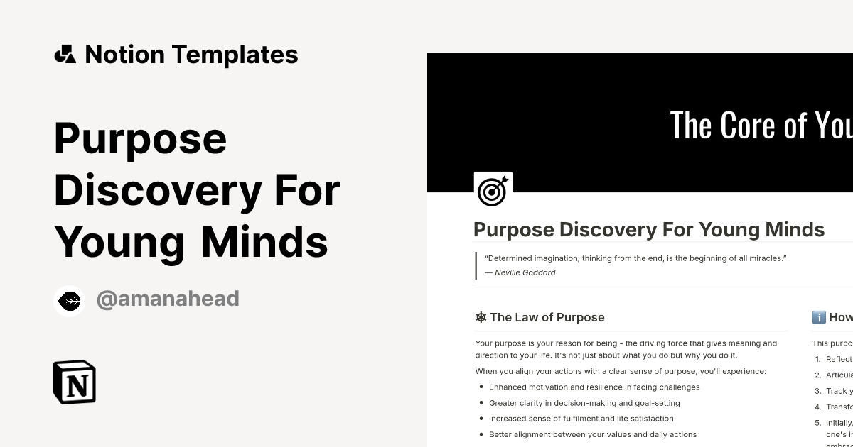 Purpose Discovery For Young Minds Template | Notion Marketplace