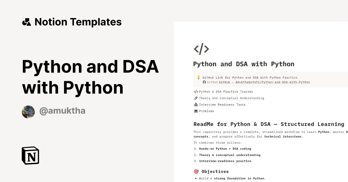 Python and DSA with Python Template | Notion Marketplace