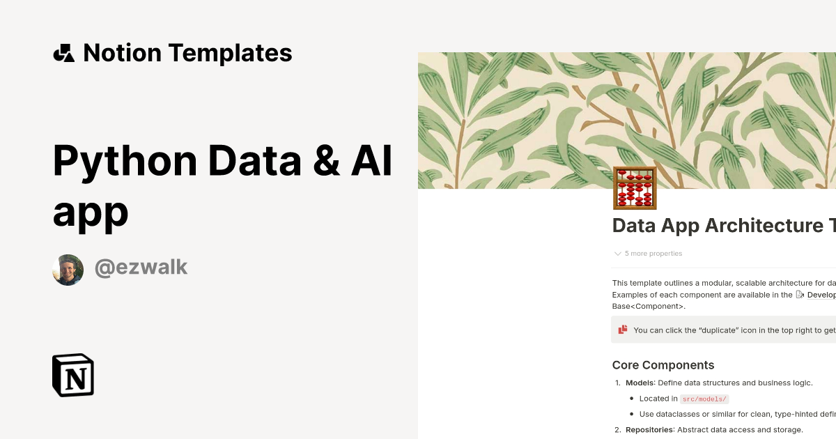 Python Data & AI app Template by Ethan Zaruba Walker | Notion Marketplace