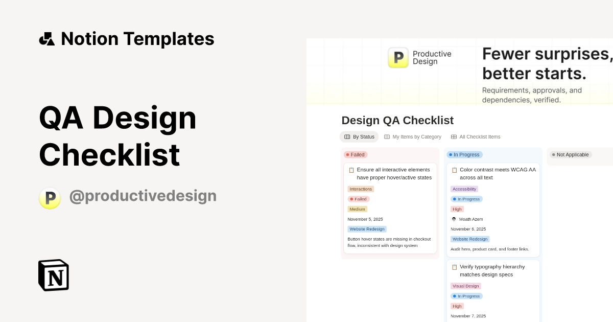QA Design Checklist Template by Productive Design | Notion Marketplace