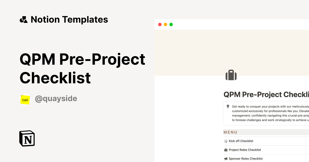 QPM Pre-Project Checklist Template | Notion Marketplace