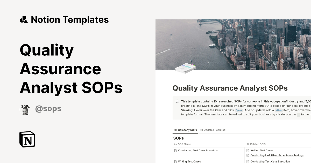 Quality Assurance Analyst SOPs Template | Notion Marketplace