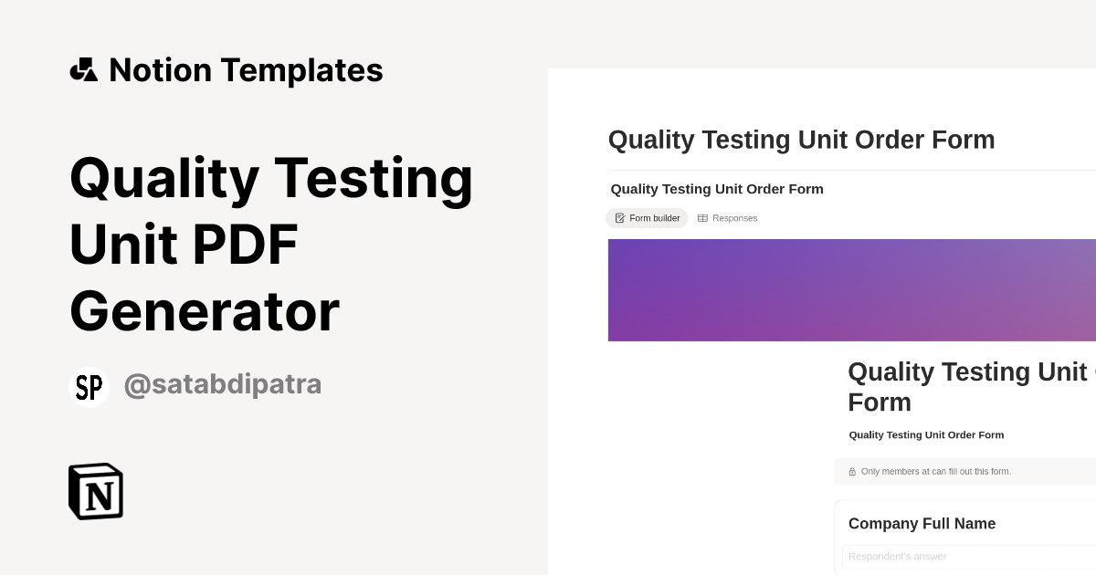 Quality Testing Unit PDF Generator Template by Satabdi Patra | Notion ...