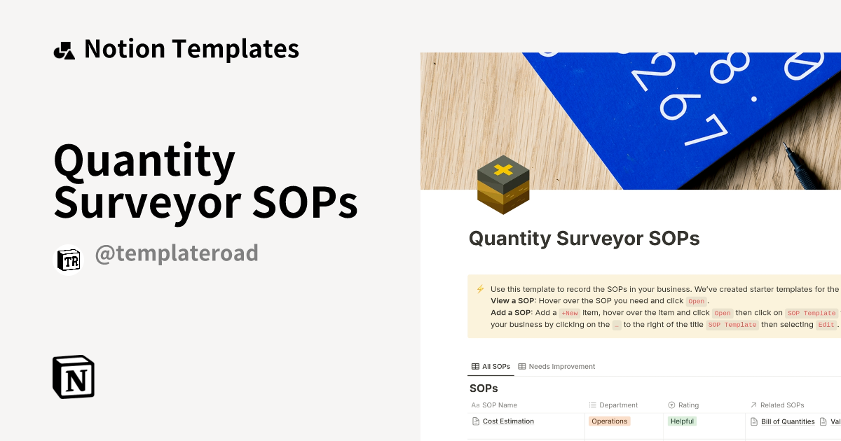 Quantity Surveyor SOPs Template | Notion Marketplace