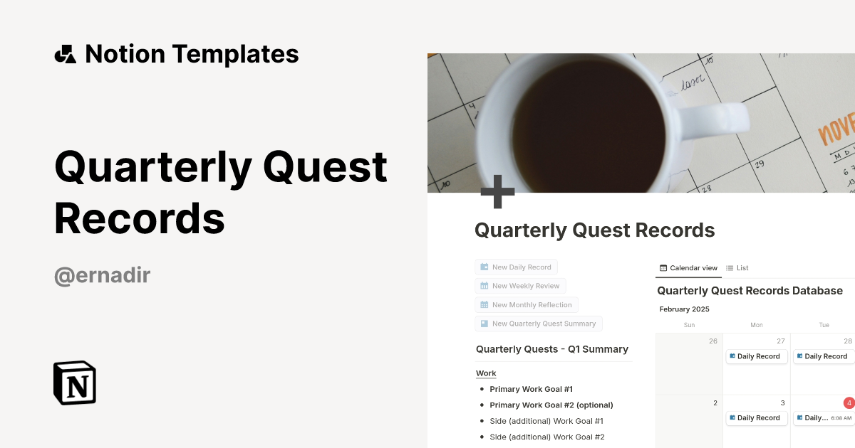 Quarterly Quest Records Template | Notion Marketplace