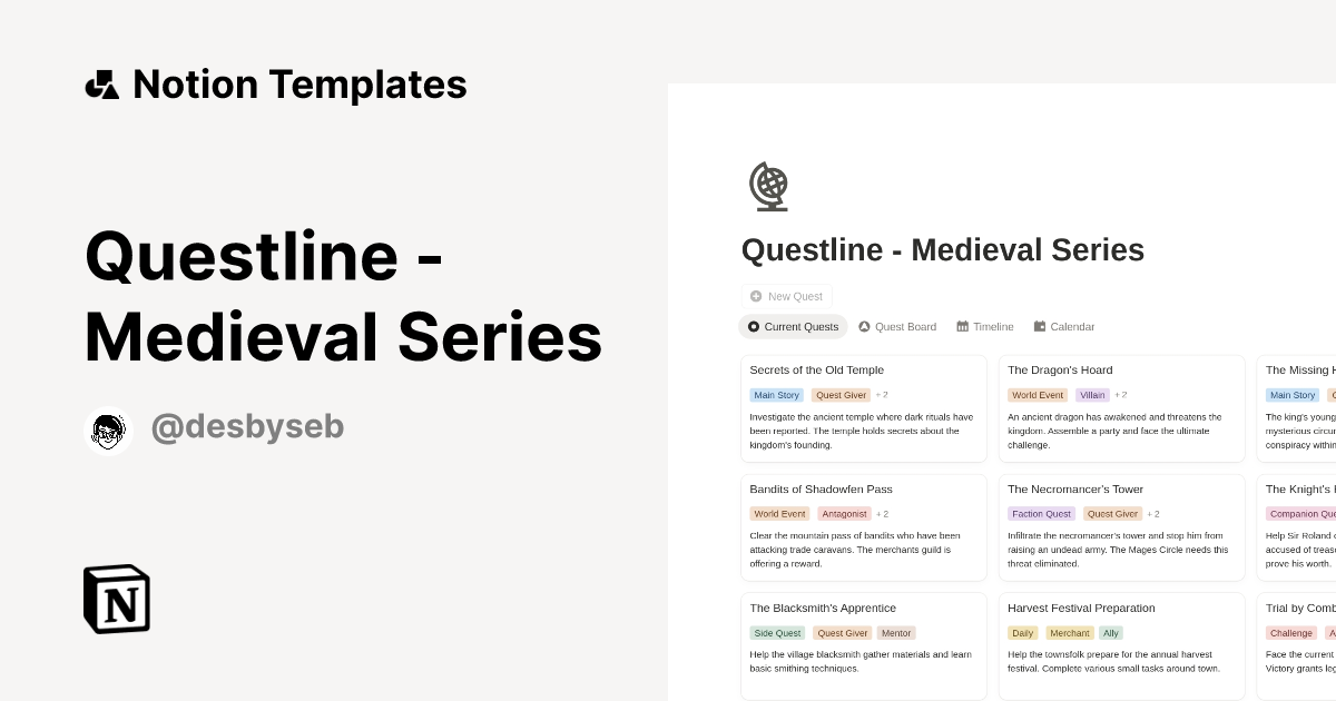 Questline - Medieval Series Template | Notion Marketplace