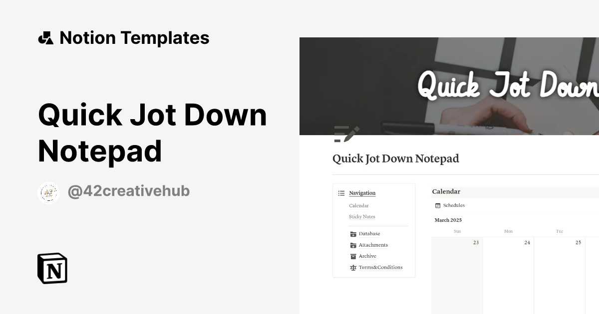 Quick Jot Down Notepad Template by 42 Creative Hub | Notion Marketplace