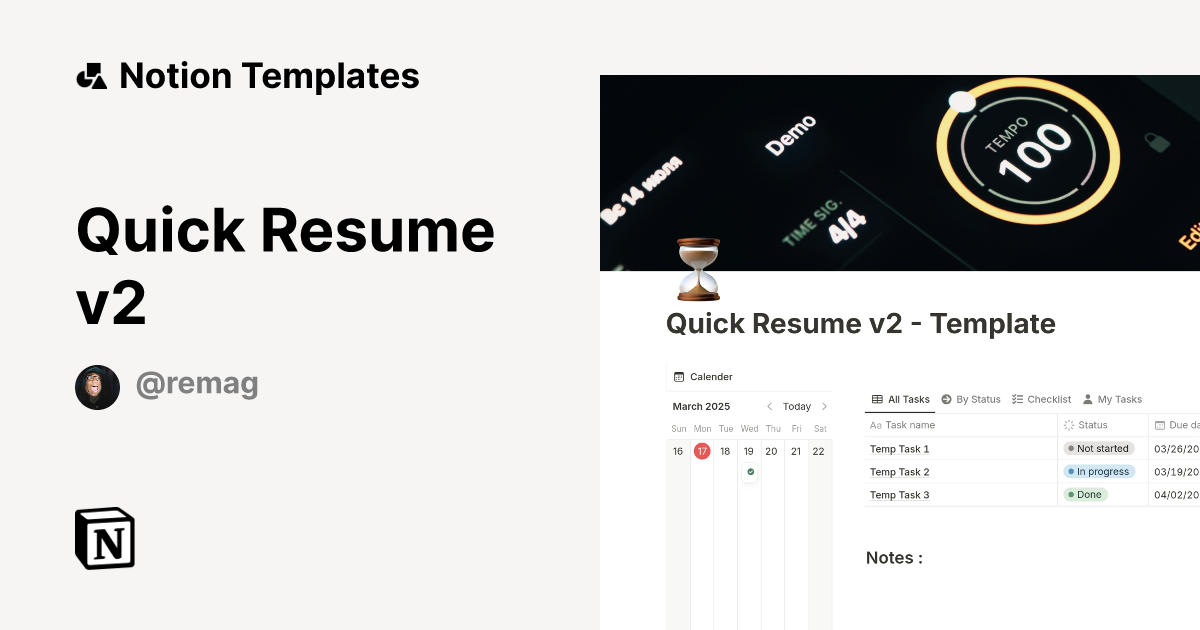 Quick Resume v2 Template by Remag | Notion Marketplace
