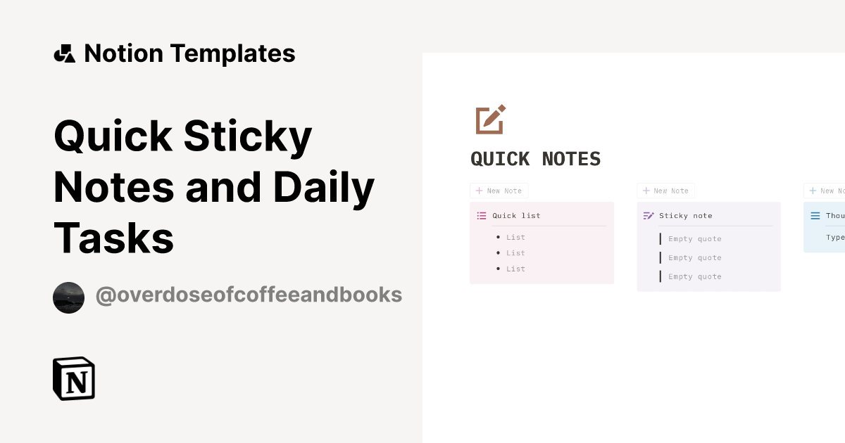 Quick Sticky Notes and Daily Tasks Template | Notion Marketplace