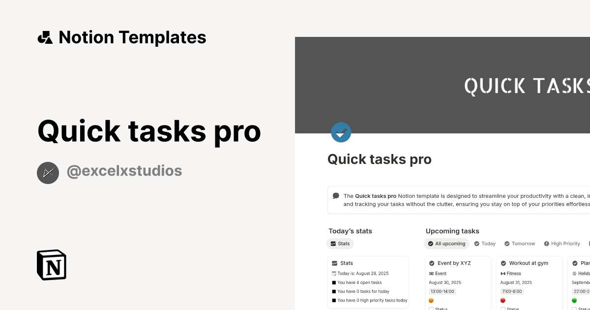 Quick tasks pro Template | Notion Marketplace