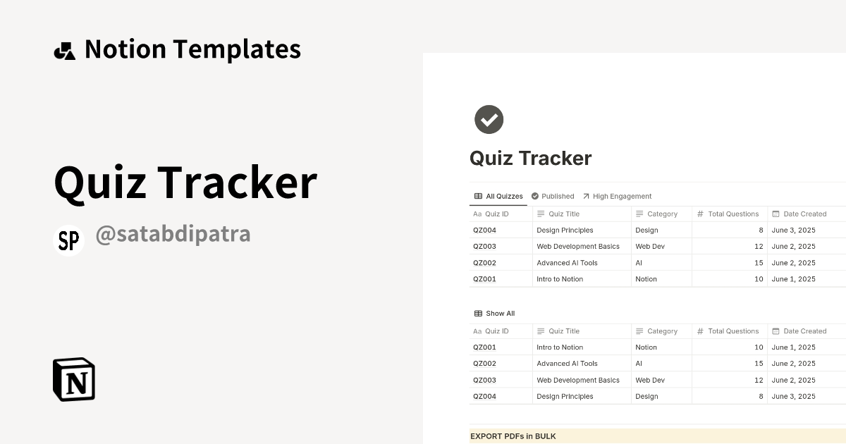 Quiz Tracker Template | Notion Marketplace