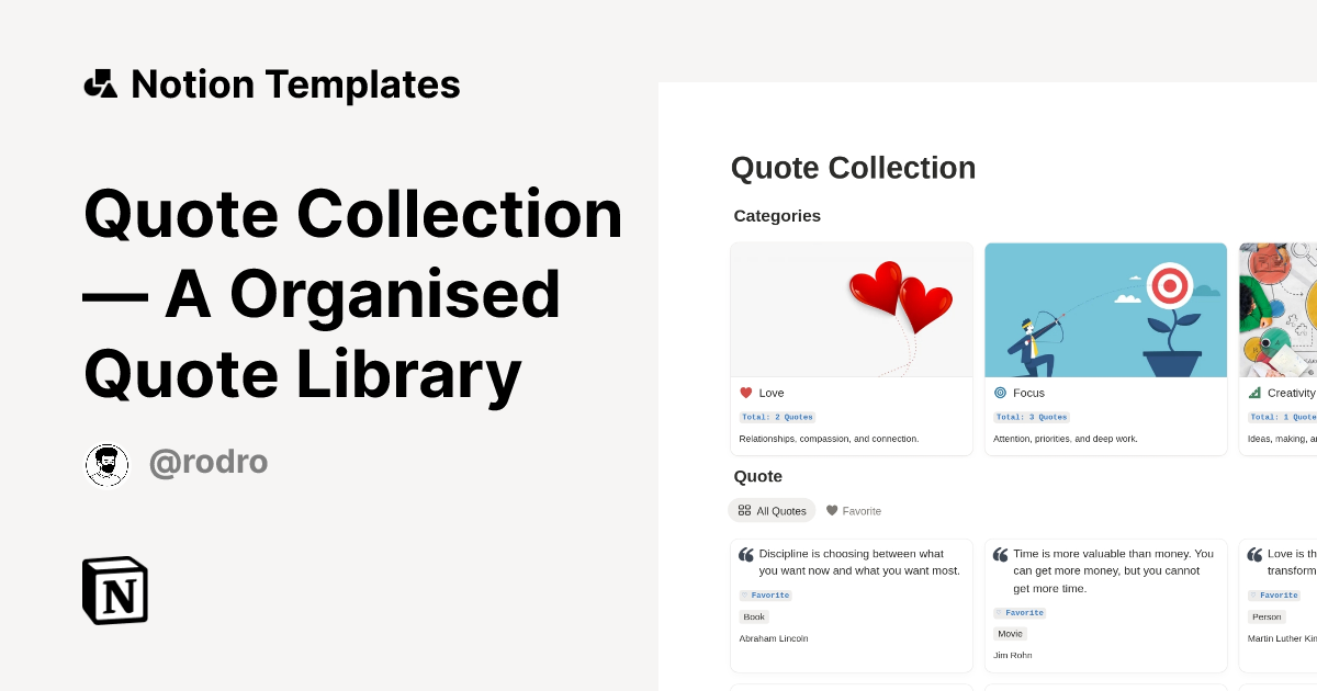 Quote Collection — A Organised Quote Library Template by Rodro | Notion ...