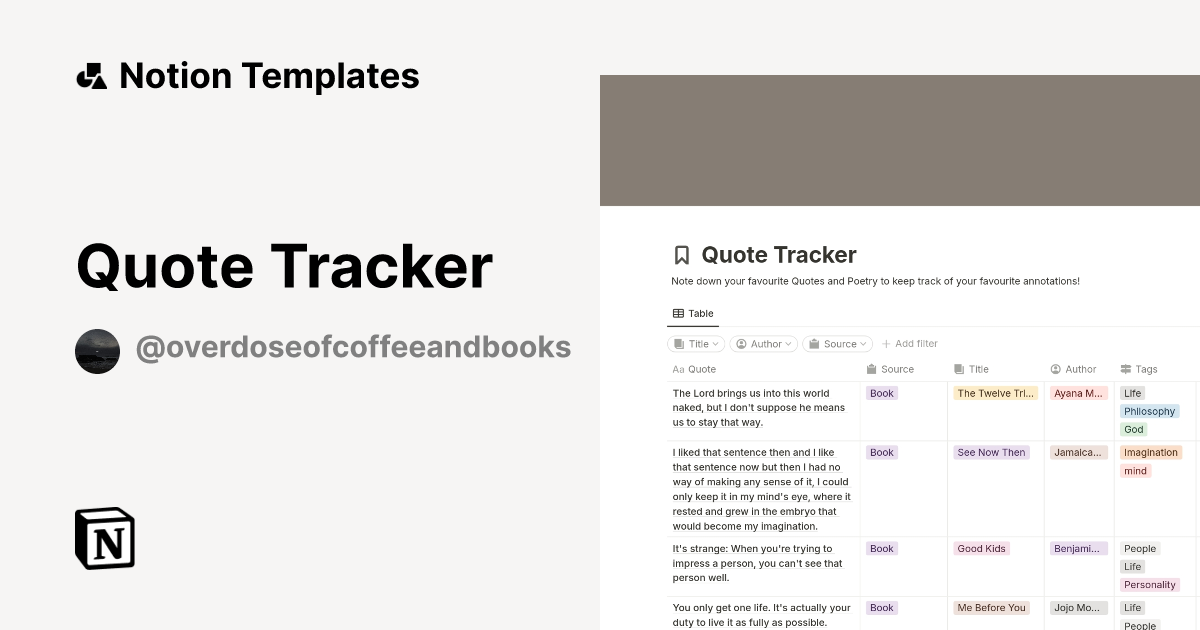 Quote Tracker Template | Notion Marketplace