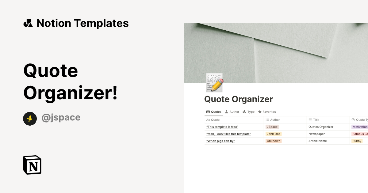 Quote Organizer! Template | Notion Marketplace