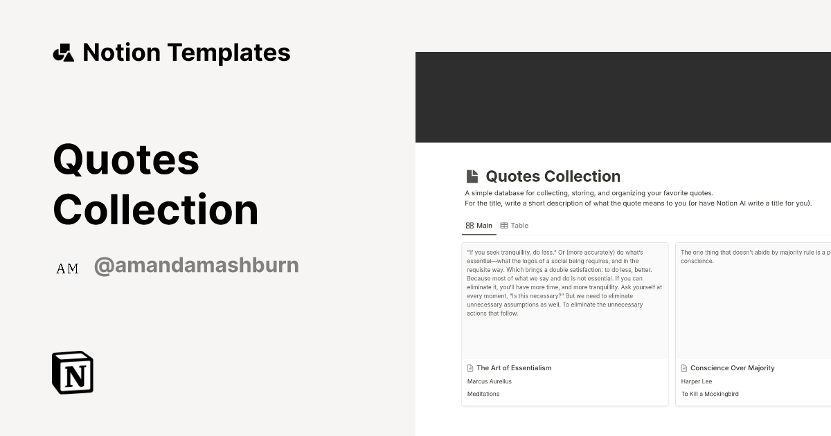 Quotes Collection Template by Amanda Mashburn | Notion Marketplace