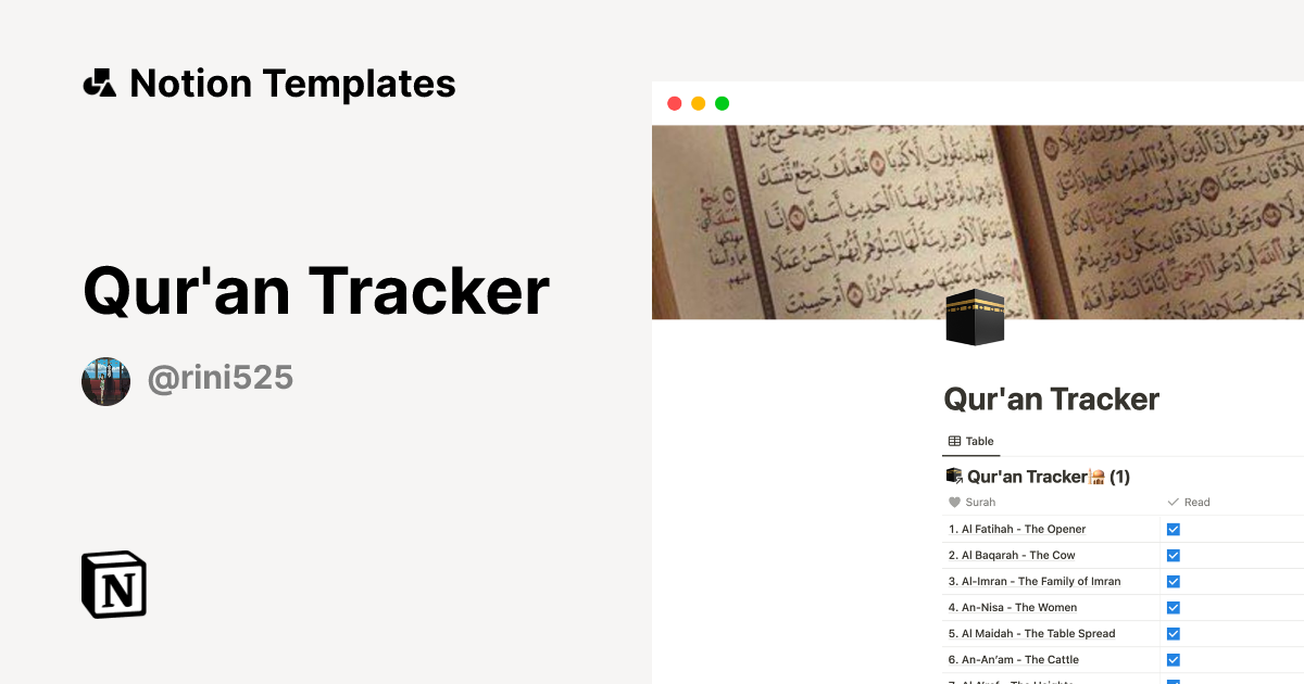 Qur'an Tracker Template | Notion Marketplace