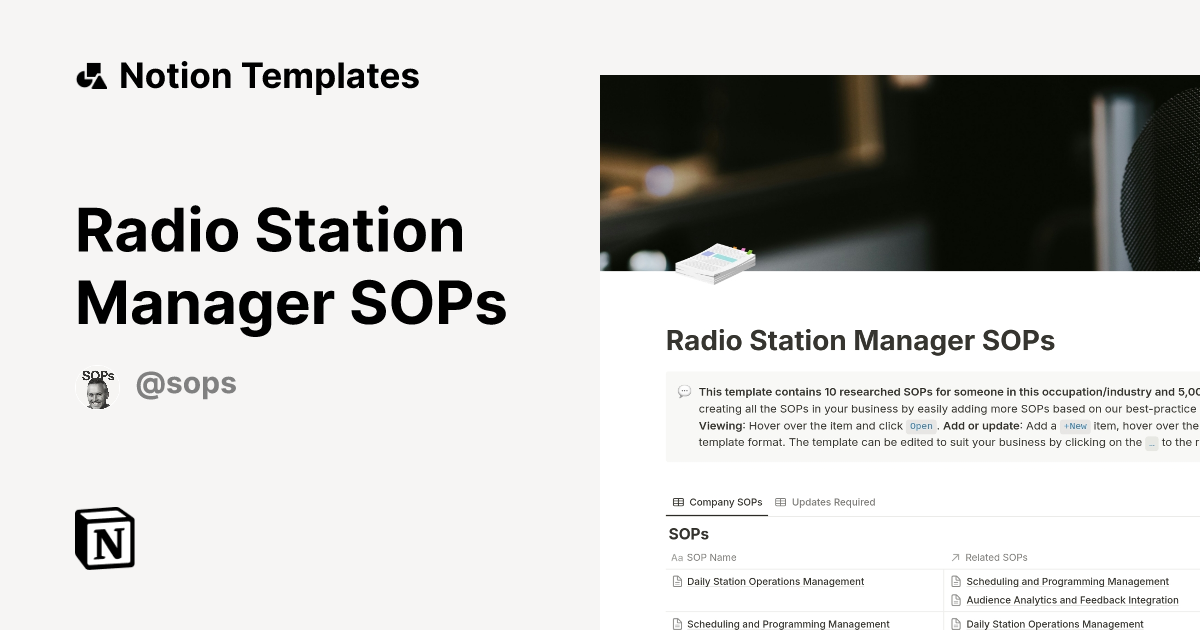 Radio Station Manager SOPs Template | Notion Marketplace