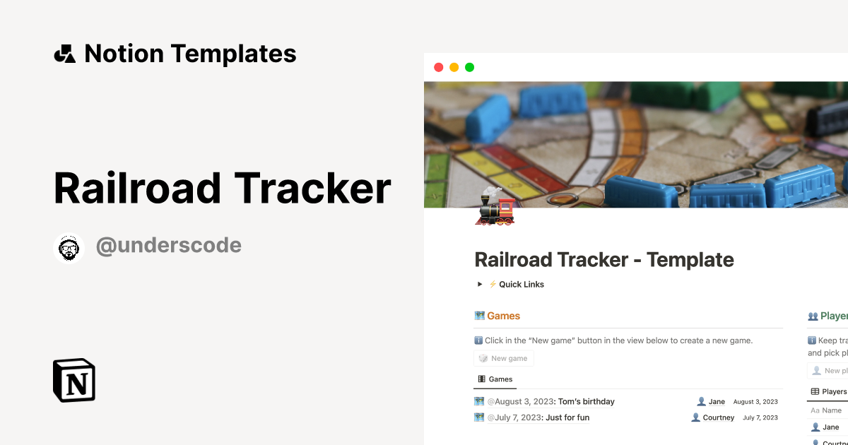 Railroad Tracker Template | Notion Marketplace