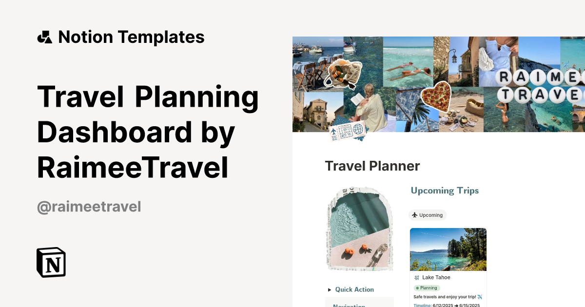 Travel Planning Dashboard by RaimeeTravel Template | Notion Marketplace